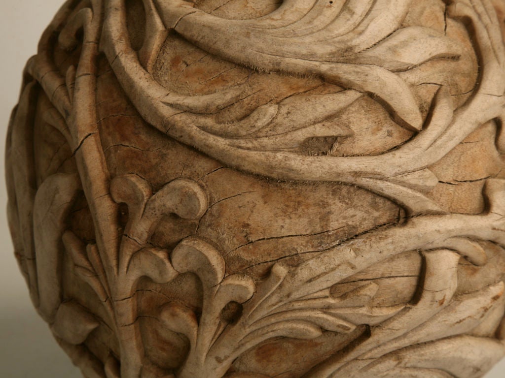 French Hand-Carved Wooden Sphere at 1stDibs
