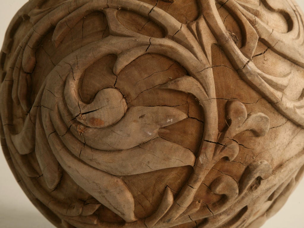 French Hand-Carved Wooden Sphere at 1stDibs