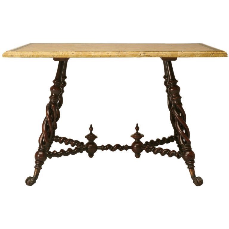c.1890 English Open Barley Twist Table w/Banded Stone Top at 1stDibs