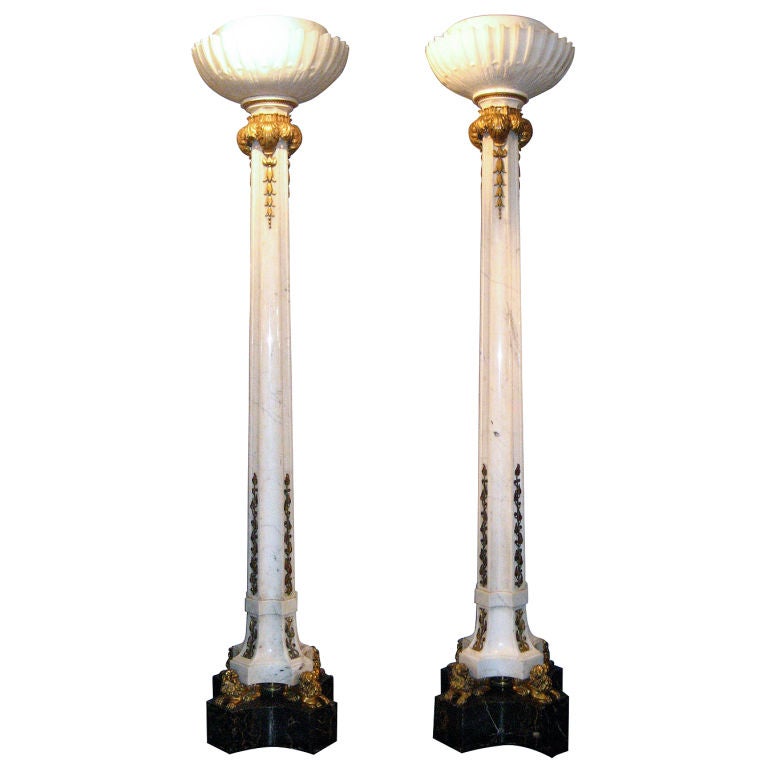 Antique marble and gilt bronze E. F. Caldwell Torchieres at 1stDibs