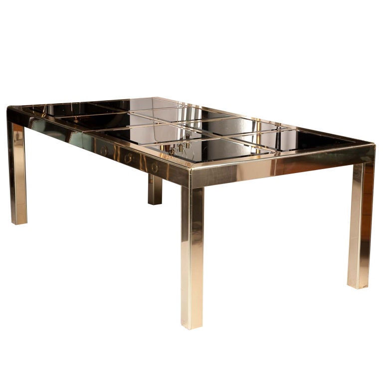 Mastercraft Brass Dining Table with Bronze Mirror Insets at 1stDibs