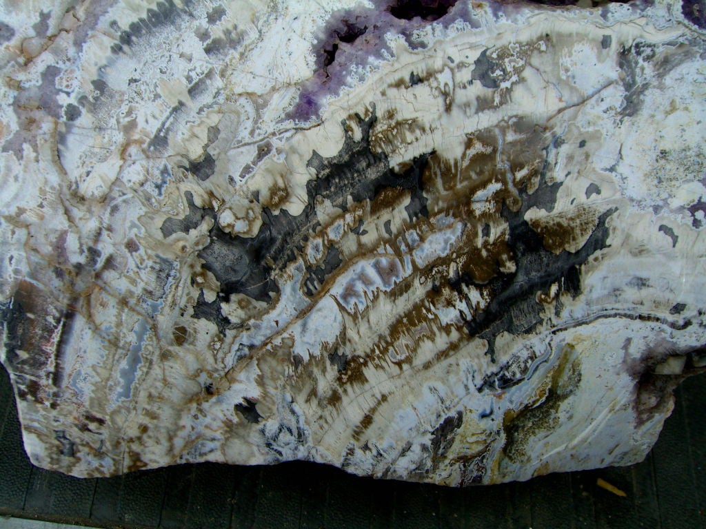 Large specimen polished Petrified wood boulder w/ amethyst vein at 1stDibs