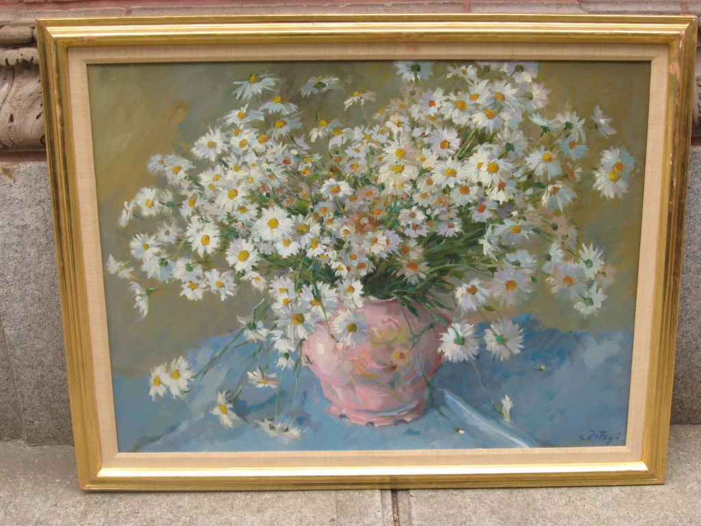 45" Oil Painting of Daisies by Listed Artist Steven Rettegi at 1stDibs ...