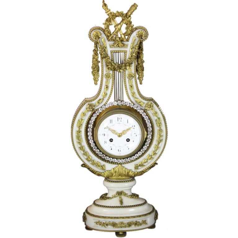 French White Marble Lyre Clock at 1stDibs
