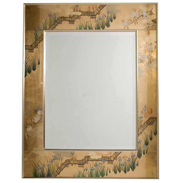 Eglomise Mirror in the Asian Style at 1stDibs