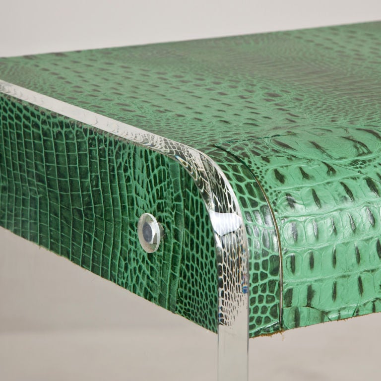 Lucite Framed and Embossed Faux Alligator Skin Desk at 1stDibs