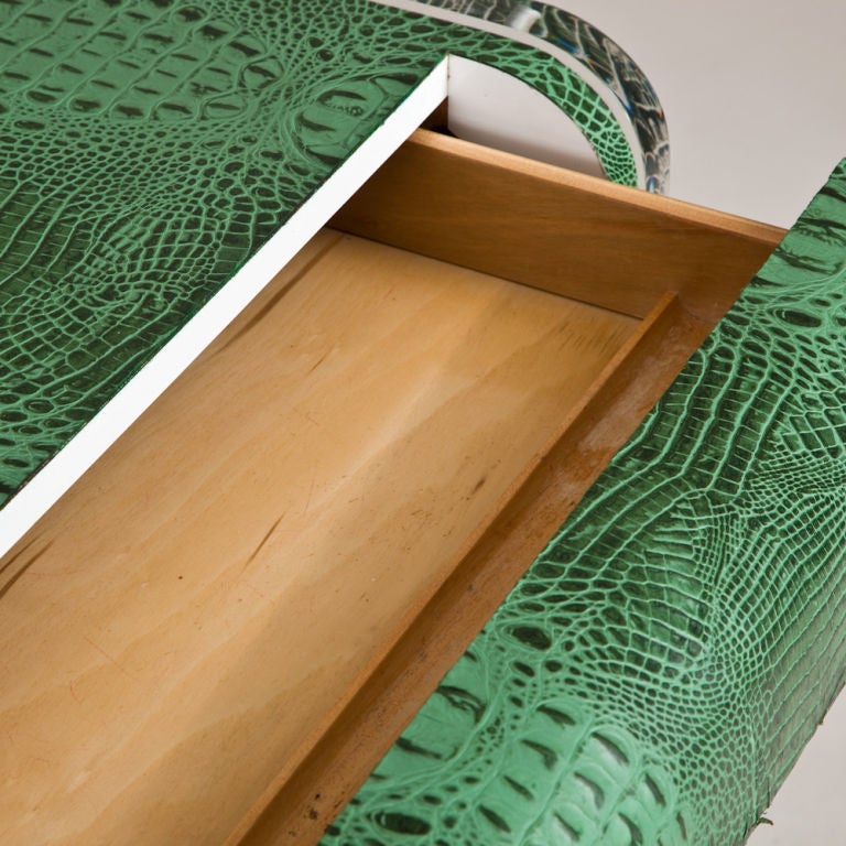 Lucite Framed and Embossed Faux Alligator Skin Desk at 1stDibs