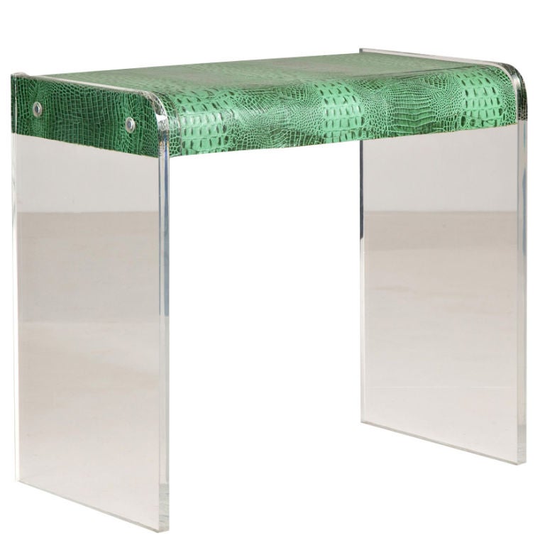 Lucite Framed and Embossed Faux Alligator Skin Desk at 1stDibs