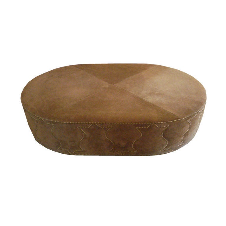 Custom Suede Ottoman with Nailhead Trim at 1stDibs