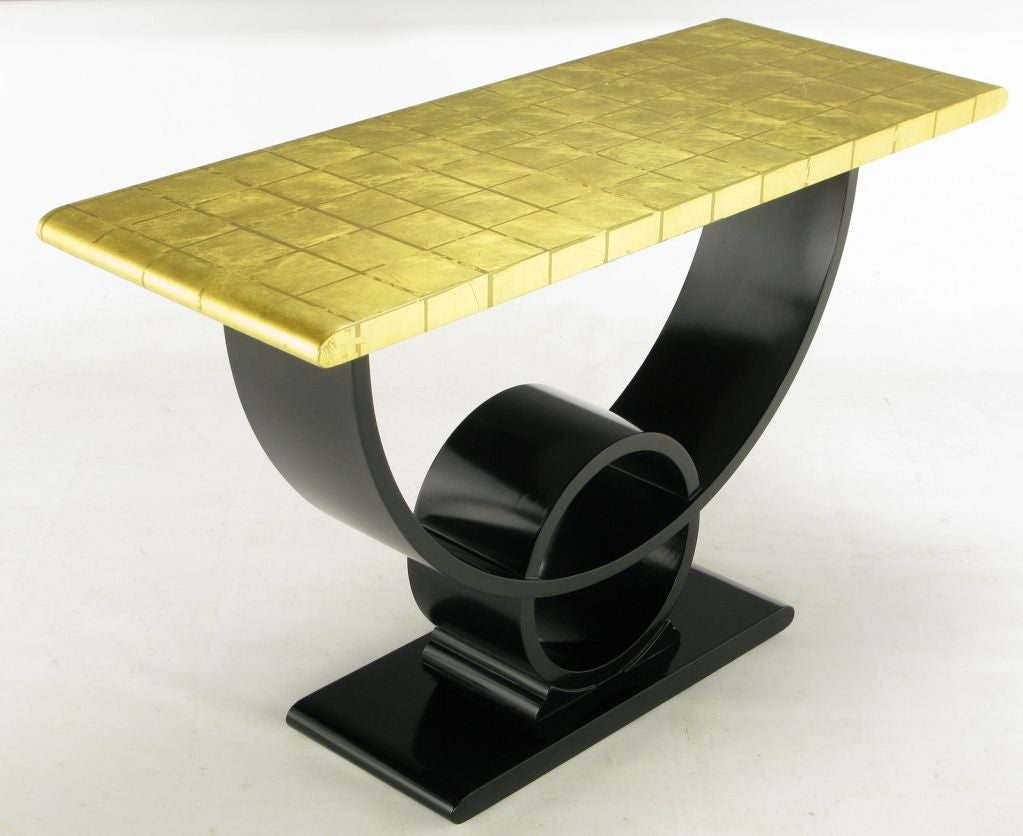 Jay Spectre Gilt and Black Lacquer Eclipse Console Table at 1stDibs