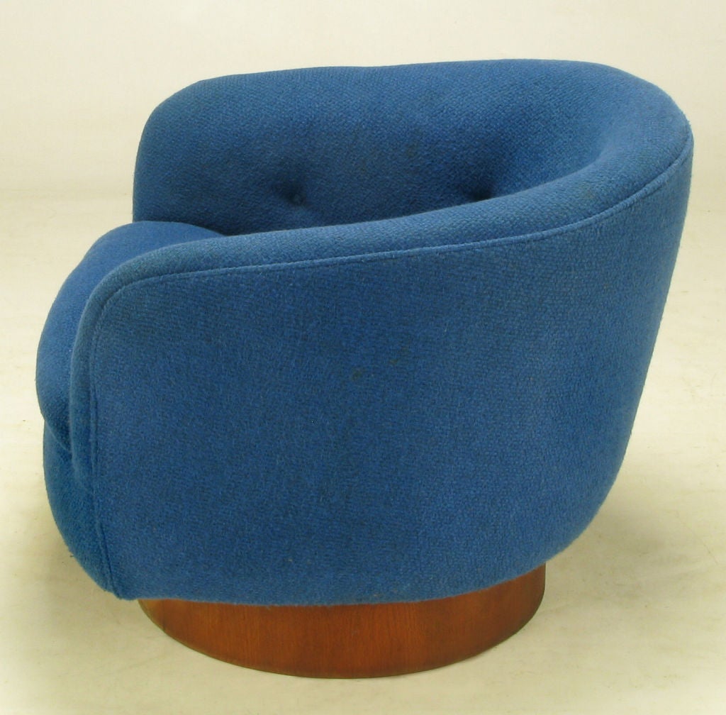 Pair Milo Baughman Persian Blue Blue Wool Swivel Chairs at 1stDibs