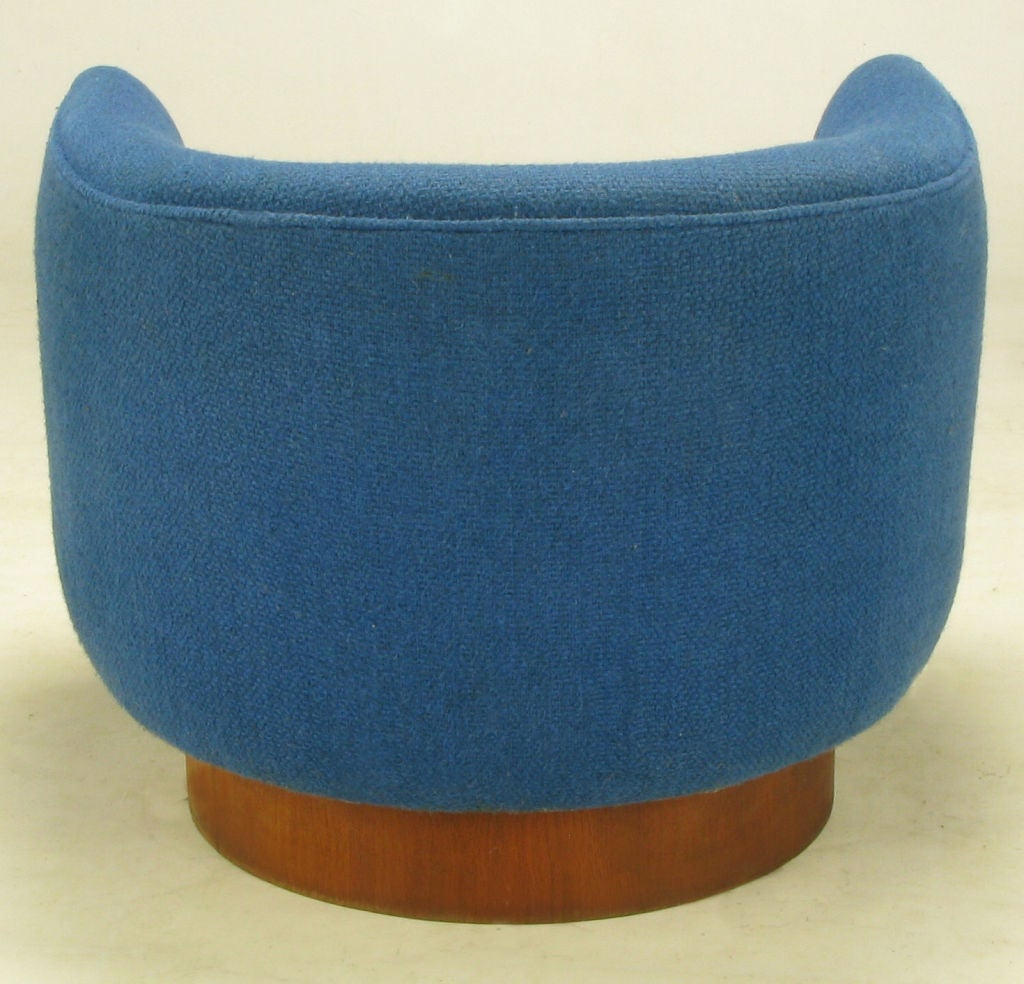 Pair Milo Baughman Persian Blue Blue Wool Swivel Chairs at 1stDibs