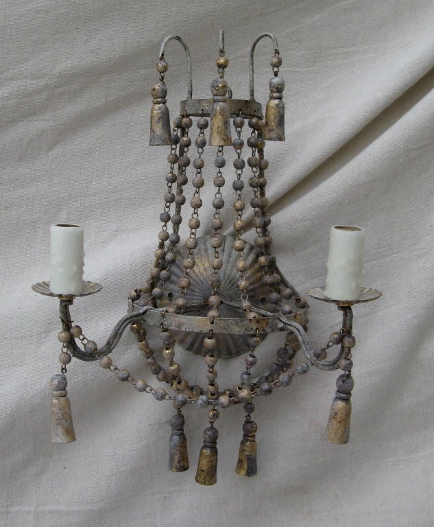 Pair of Wood Beaded 2-light sconces at 1stDibs