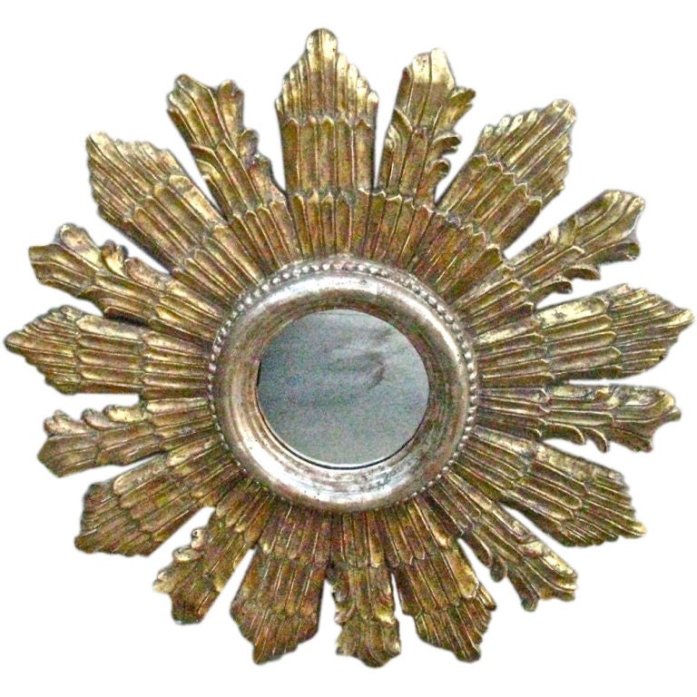 Large Gold and Silver Carved Wood Starburst Mirror at 1stDibs