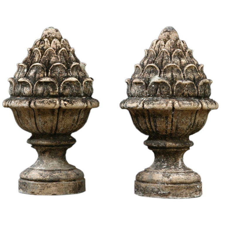 Pair of French Milled Stone "Artichoke" Garden Finials at 1stDibs
