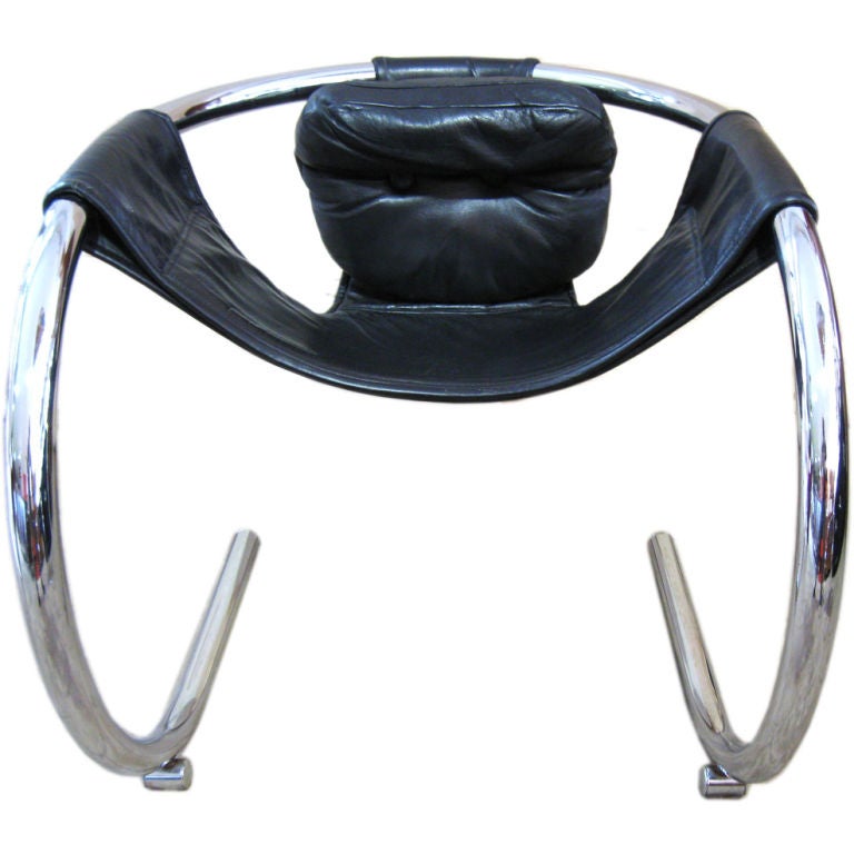Exceptional Set of 8 Chrome/Leather Sling Back Chairs at 1stDibs