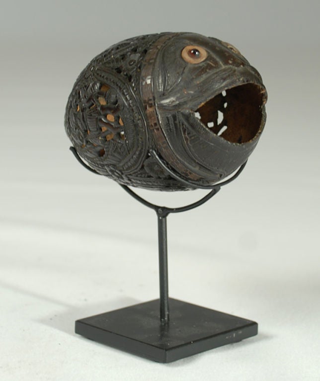 Fine Antique Mexican Scrimshaw Carved Coconut Bank - Circa 1900 at 1stDibs