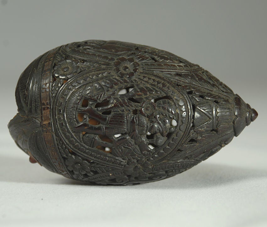 Fine Antique Mexican Scrimshaw Carved Coconut Bank - Circa 1900 at 1stDibs