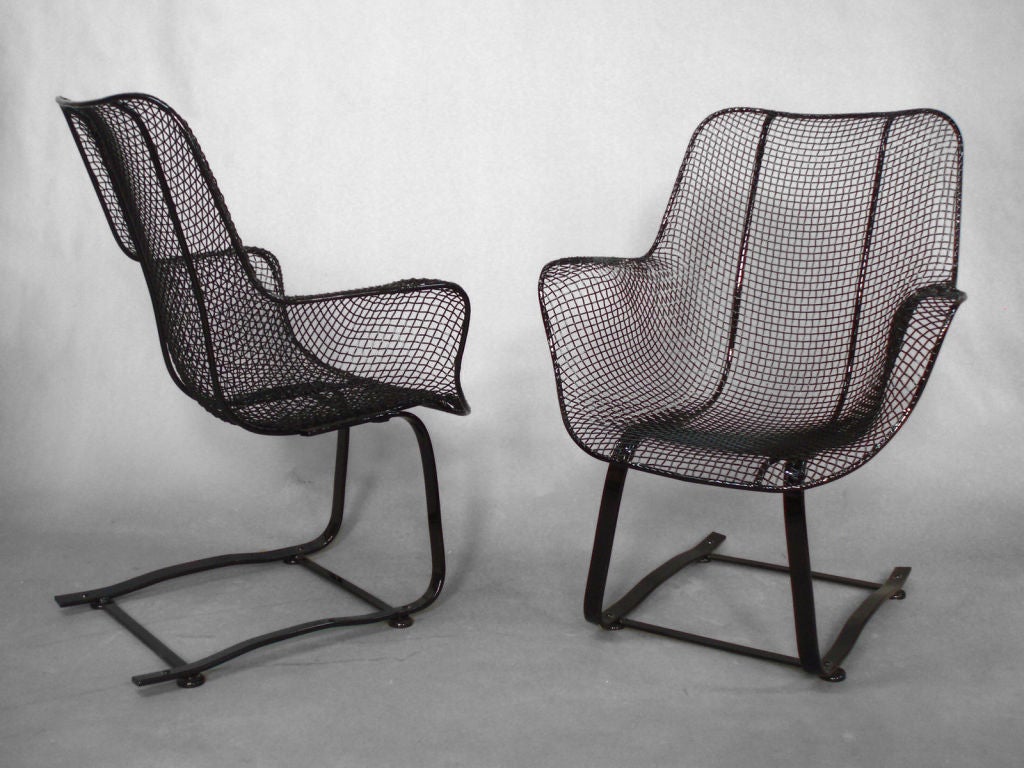 Pair Steel Mesh Cantilever Spring Rockers by Woodard Co at 1stDibs