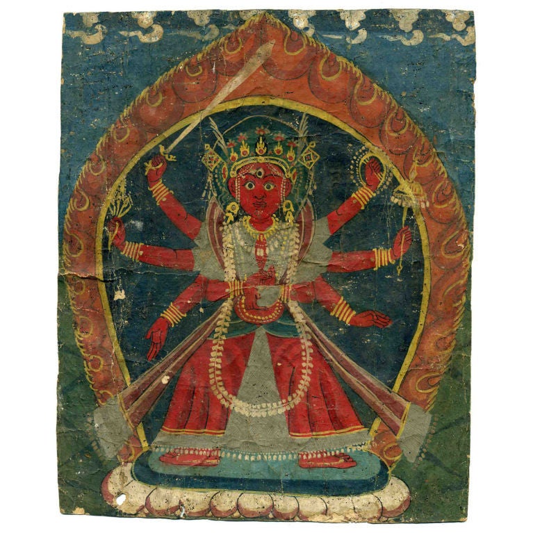 Small Nepalese Painting of a Semi-Wrathful Goddess at 1stDibs