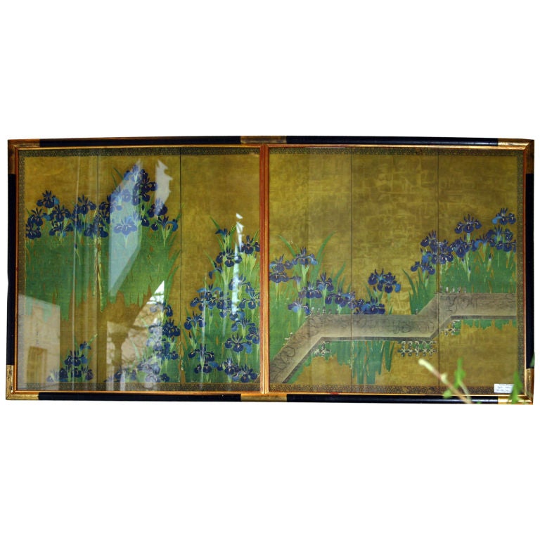 Museum Print of 17th Century Japanese Screen with Irises at 1stDibs