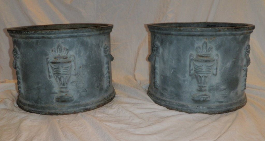 Pair of Faux Lead Planters at 1stDibs
