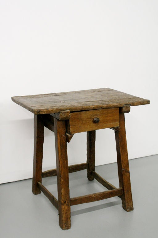 c. 1840's Primitive French Walnut Side Table w/ Drawer For Sale at 1stDibs