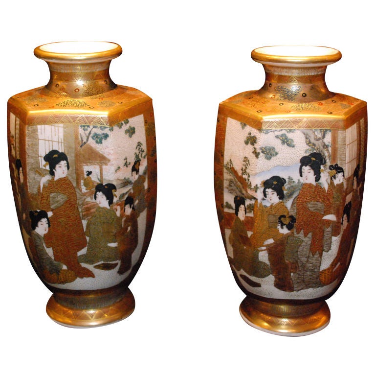 Pair Antique Satsuma Vases at 1stDibs