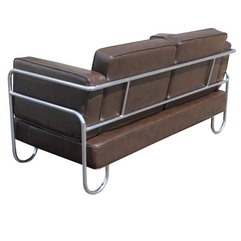 Art Deco P.E.L Tubular Chrome and Leather Sofa Settee For Sale at ...