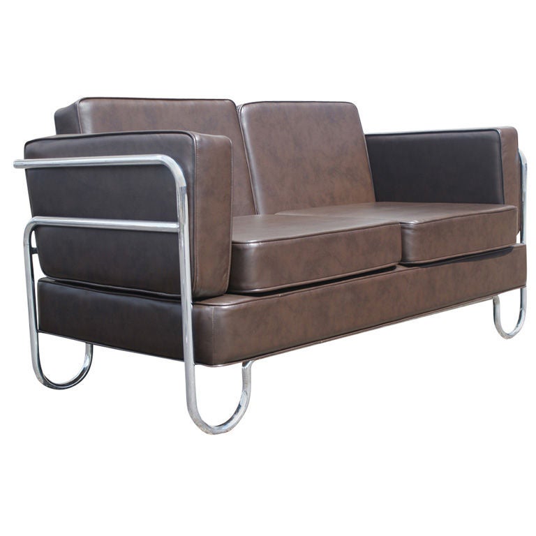 Art Deco P.E.L Tubular Chrome and Leather Sofa Settee For Sale at ...