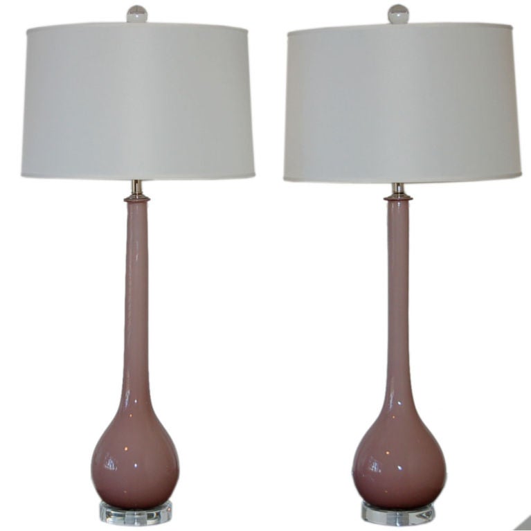 Vintage Murano Long Neck Table Lamps of Lavender Plum For Sale at 1stDibs