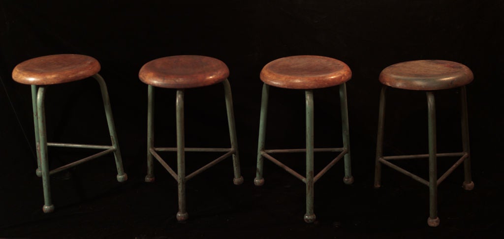 Industrial Metal and Wood Work Stools at 1stDibs