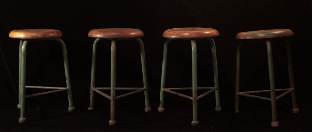 Industrial Metal and Wood Work Stools at 1stDibs