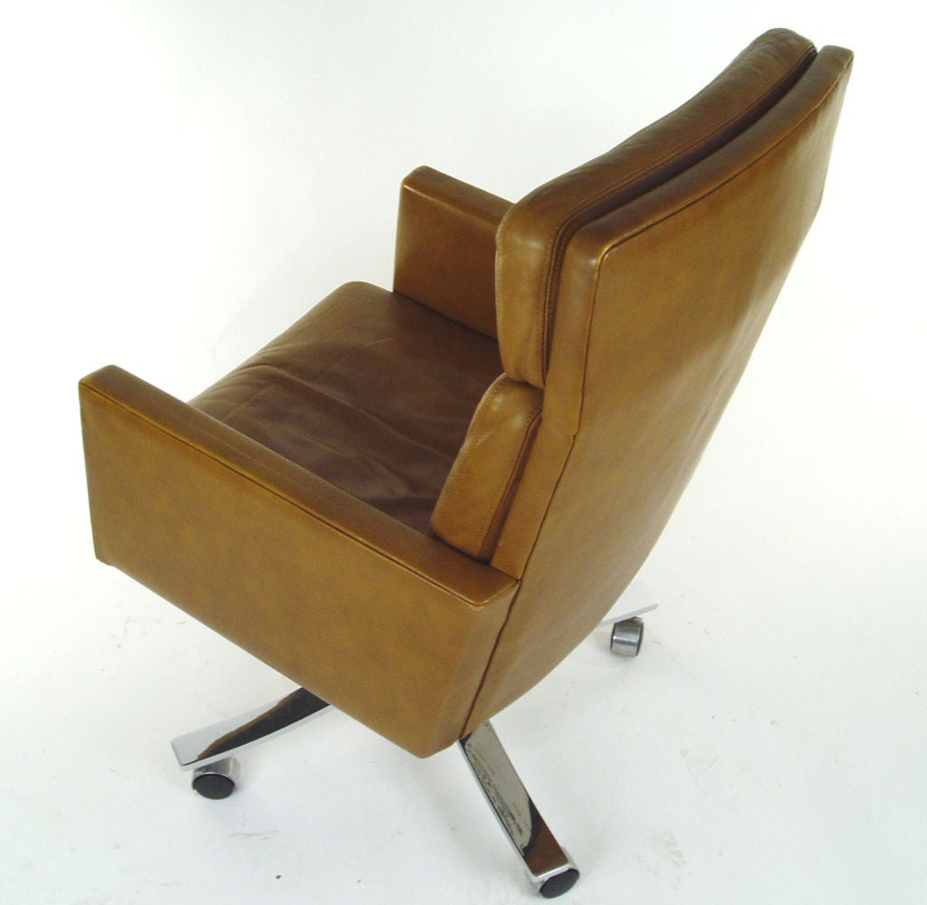 Vintage Leather High Back Chrome Base Chair by Stow Davis at 1stDibs