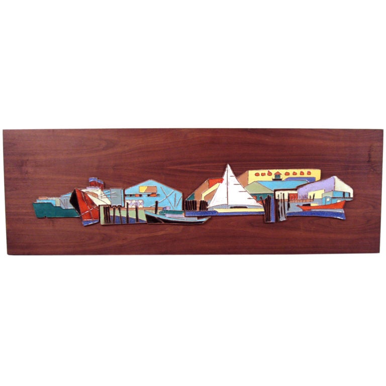Vintage Ceramic Tile "Waterfront" by Harris Strong at 1stDibs
