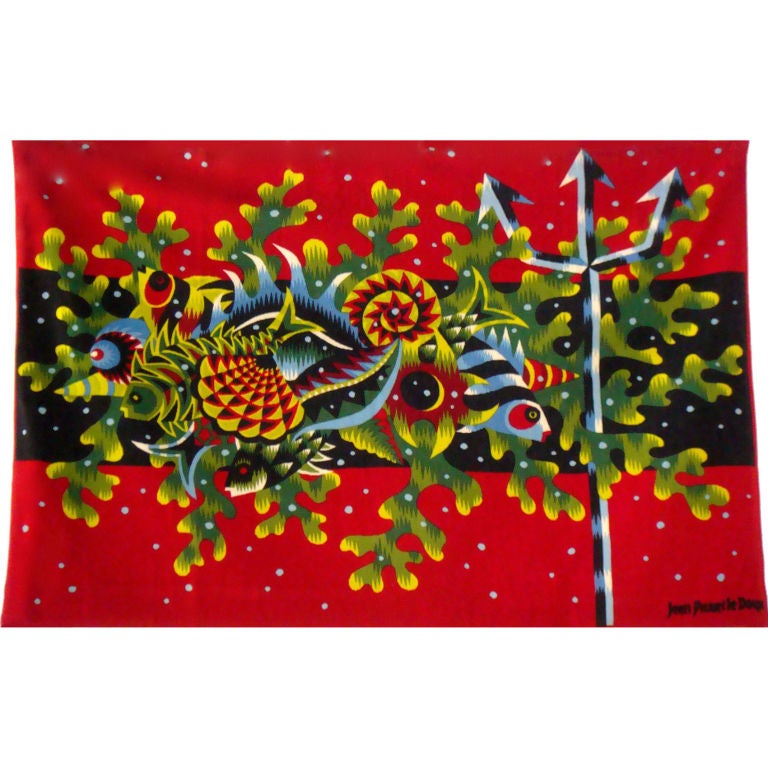 Signed French Jean Picart Le Doux Woven Wool Tapestry Mid-Century ...