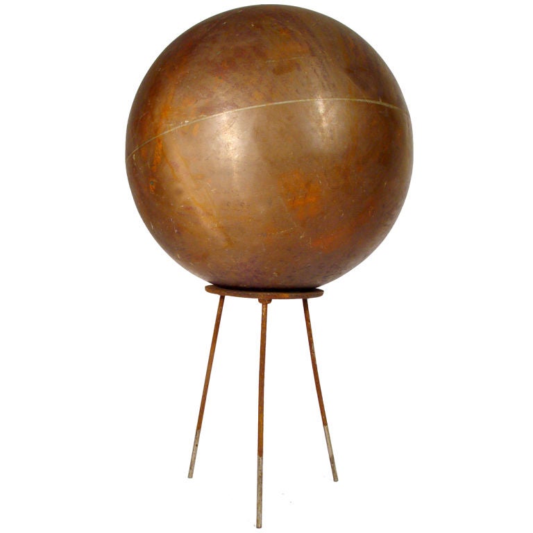 12" Copper Sphere on Tripod Iron Stand at 1stDibs