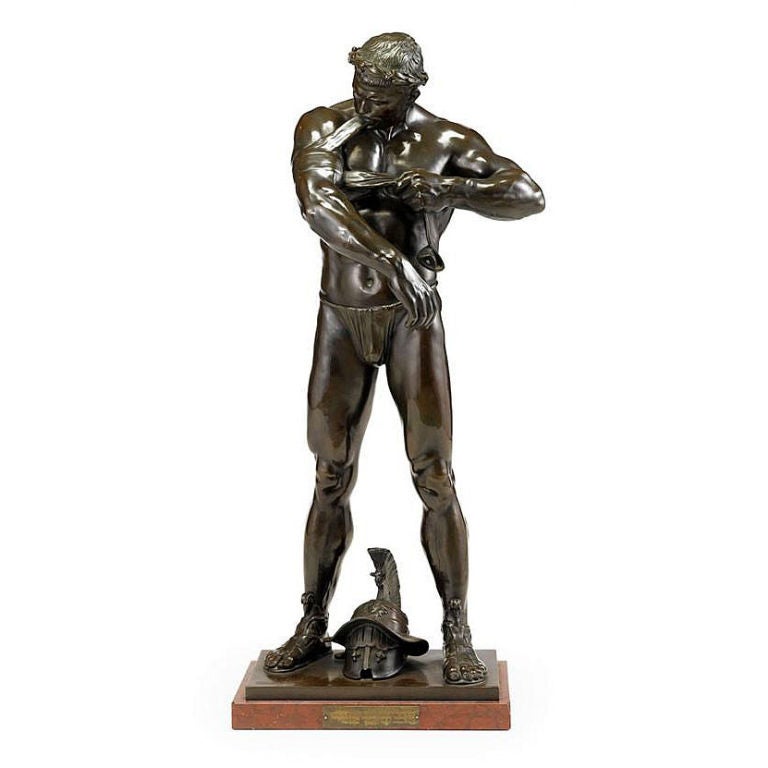 ART DECO GERMAN LARGE PATINATED BRONZE STATUE "ROMAN GLADIATOR" at 1stDibs