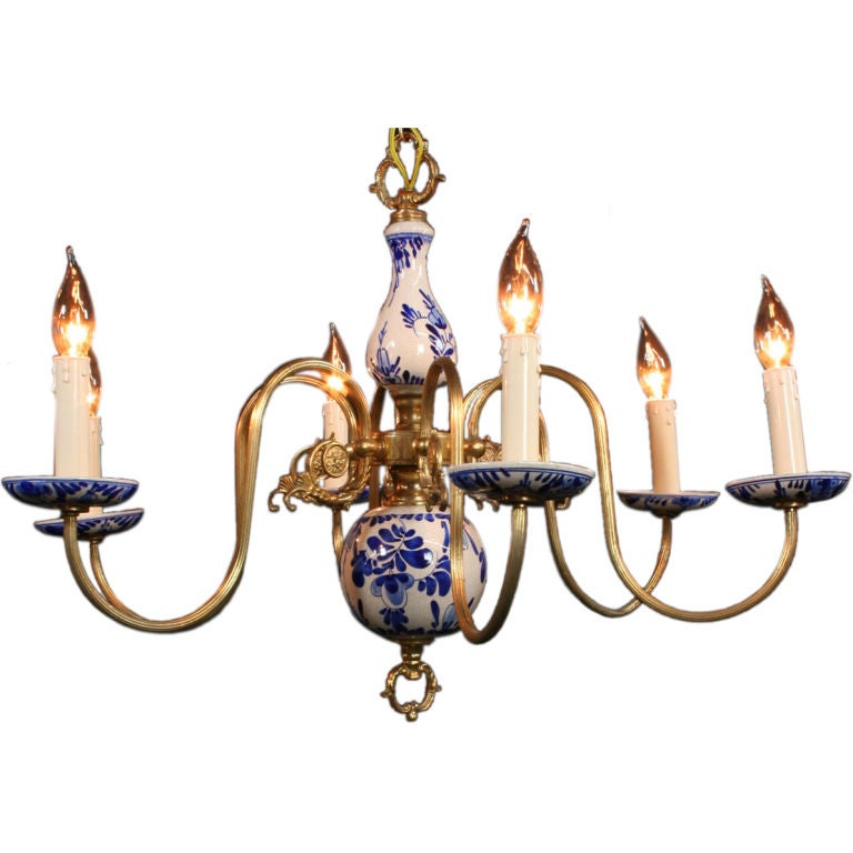 Vintage Blue Delft Hand-Painted 6-Arm Chandelier at 1stDibs