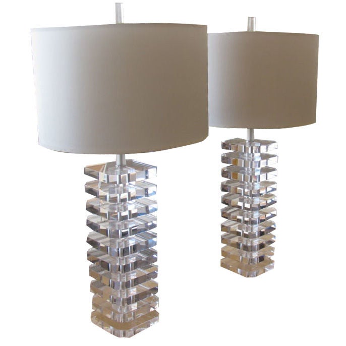 Pair of Stacked Lucite Table Lamps For Sale at 1stDibs