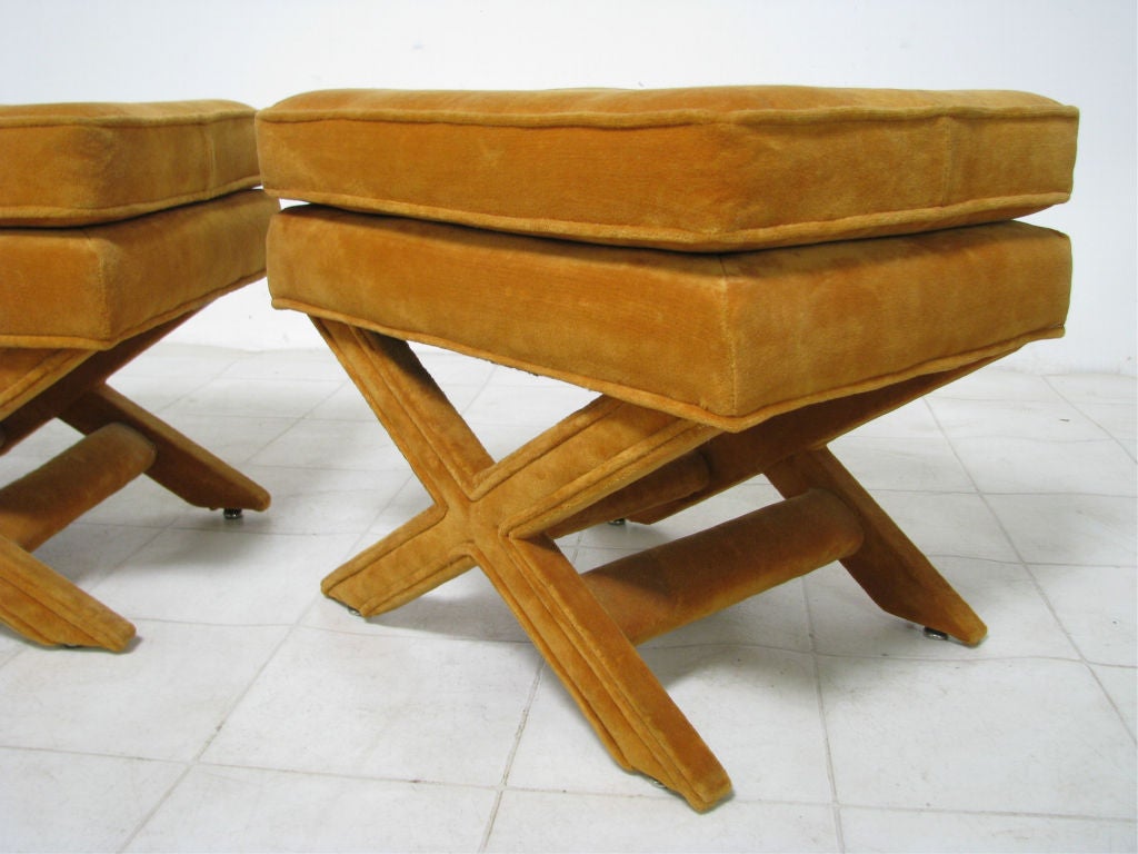 Pair of Upholstered X-Form Stools at 1stDibs