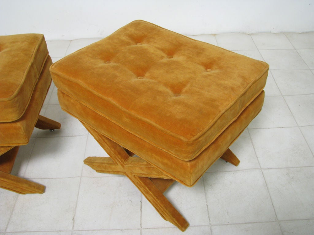 Pair of Upholstered X-Form Stools at 1stDibs