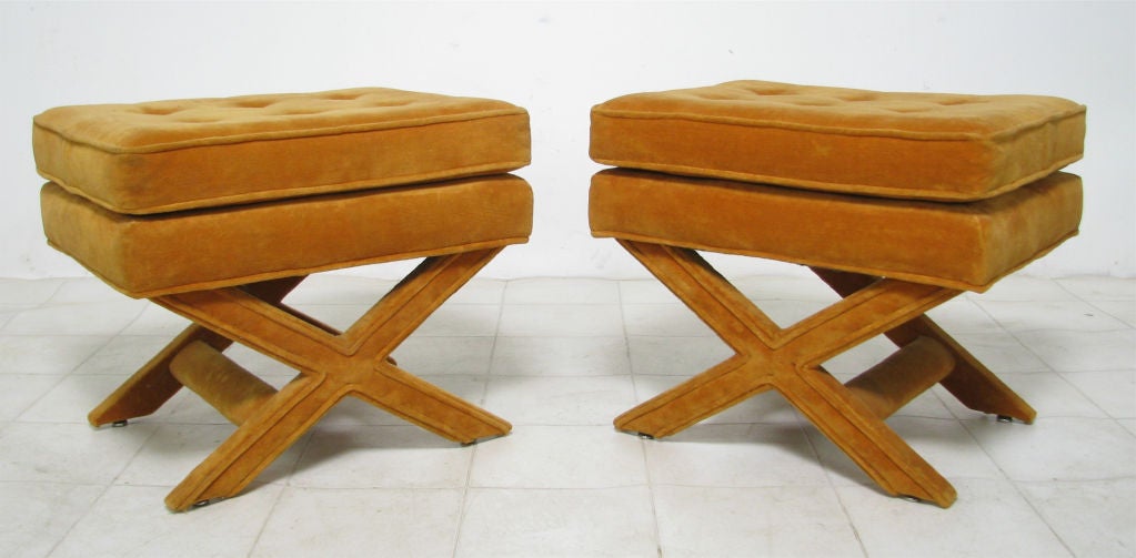 Pair of Upholstered X-Form Stools at 1stDibs