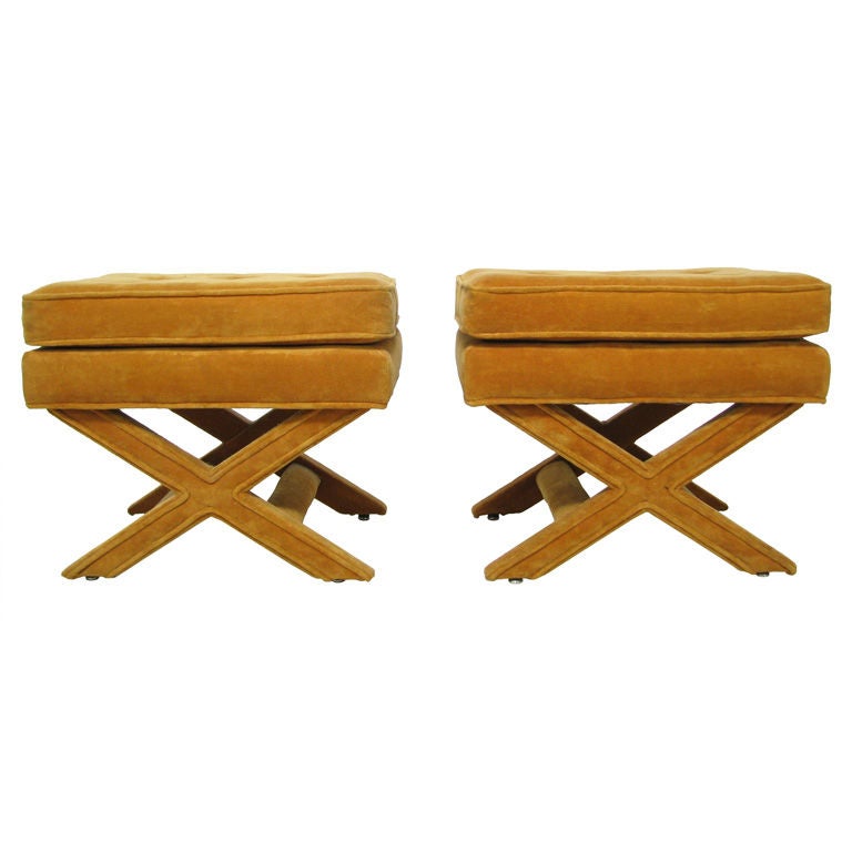Pair of Upholstered X-Form Stools at 1stDibs
