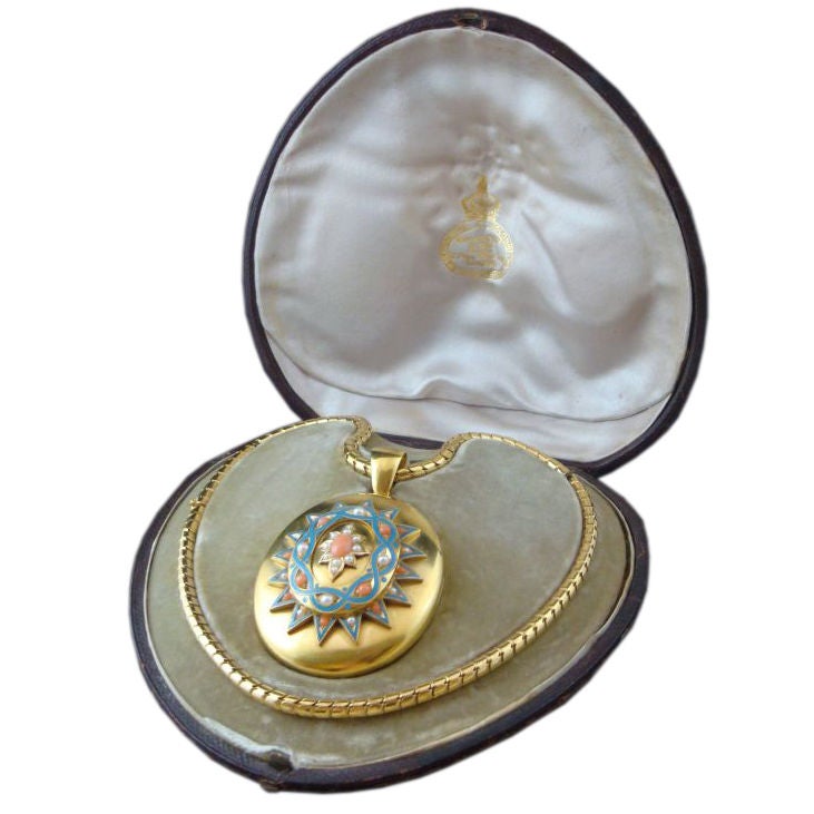 Antique Gold Locket on Snake Chain at 1stDibs