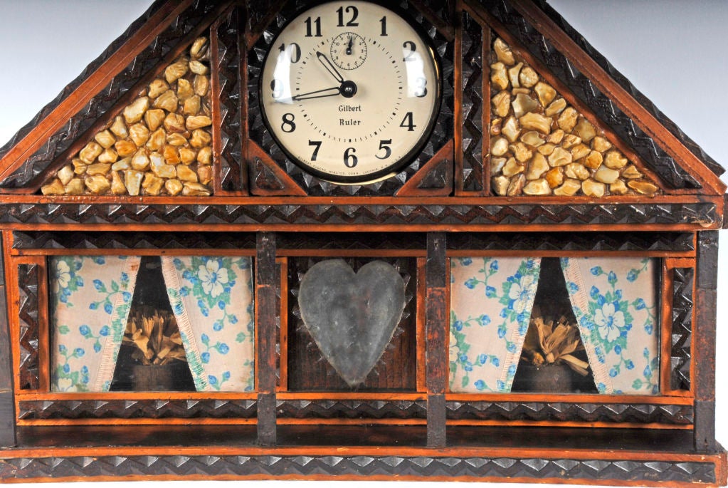 Whimsical Tramp Art House Shaped Clock Case with Shells and Heart at ...