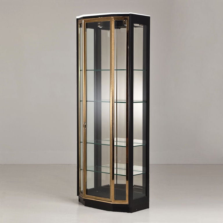 A Single Black Lacquered and Glazed Display Cabinet by Henredon at 1stDibs