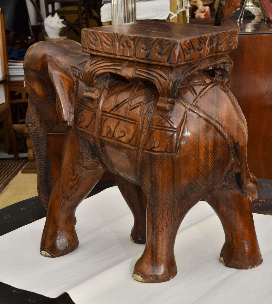 Carved Asian Elephant Low Table at 1stDibs
