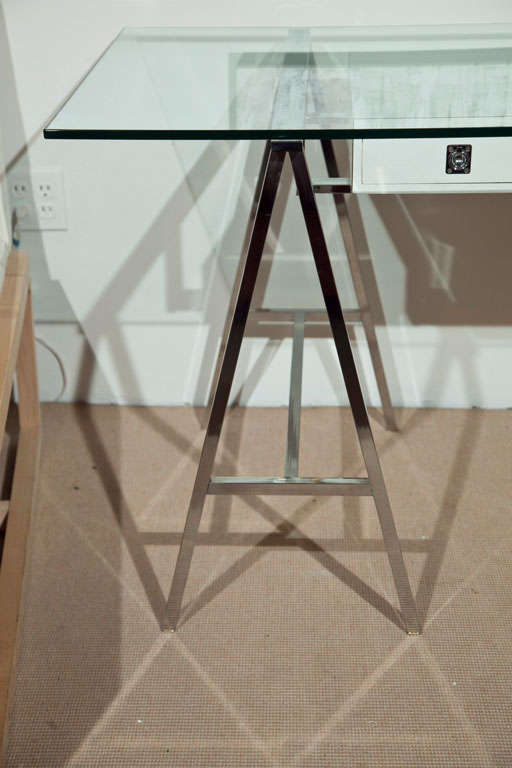 Gorgeous Mid Century Chrome Trestle Desk at 1stDibs | glass trestle ...