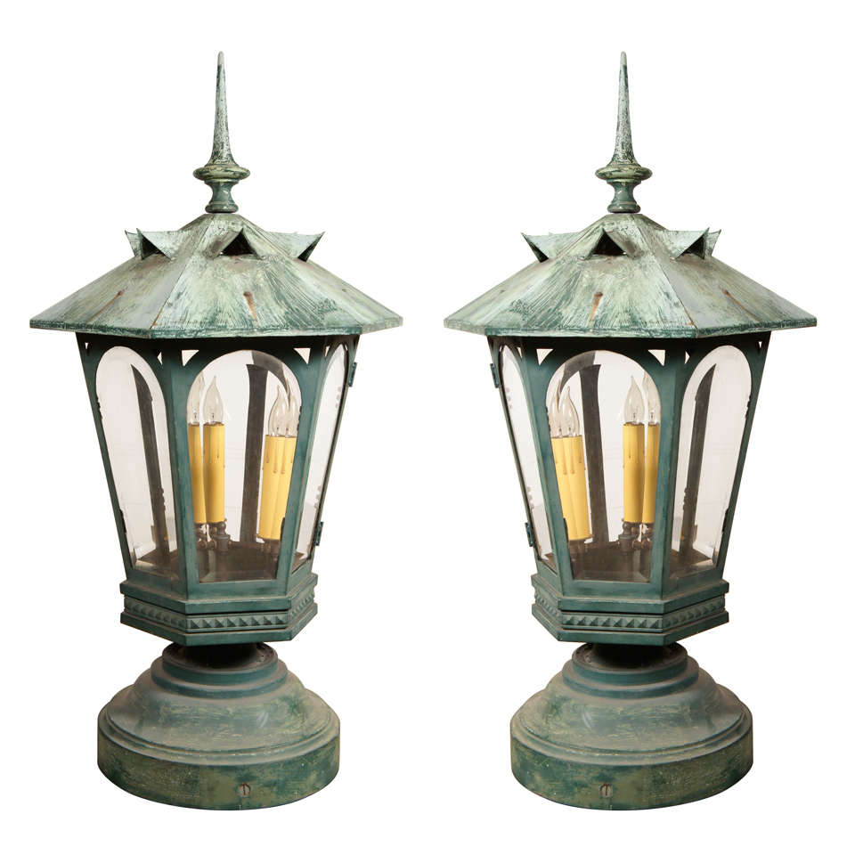 Large Pair Post Lanterns at 1stDibs